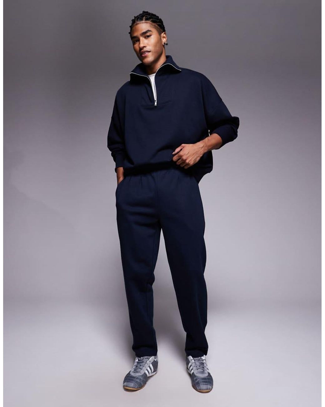 ASOS Straight Leg Trackies With Pleats in Blue for Men | Lyst UK
