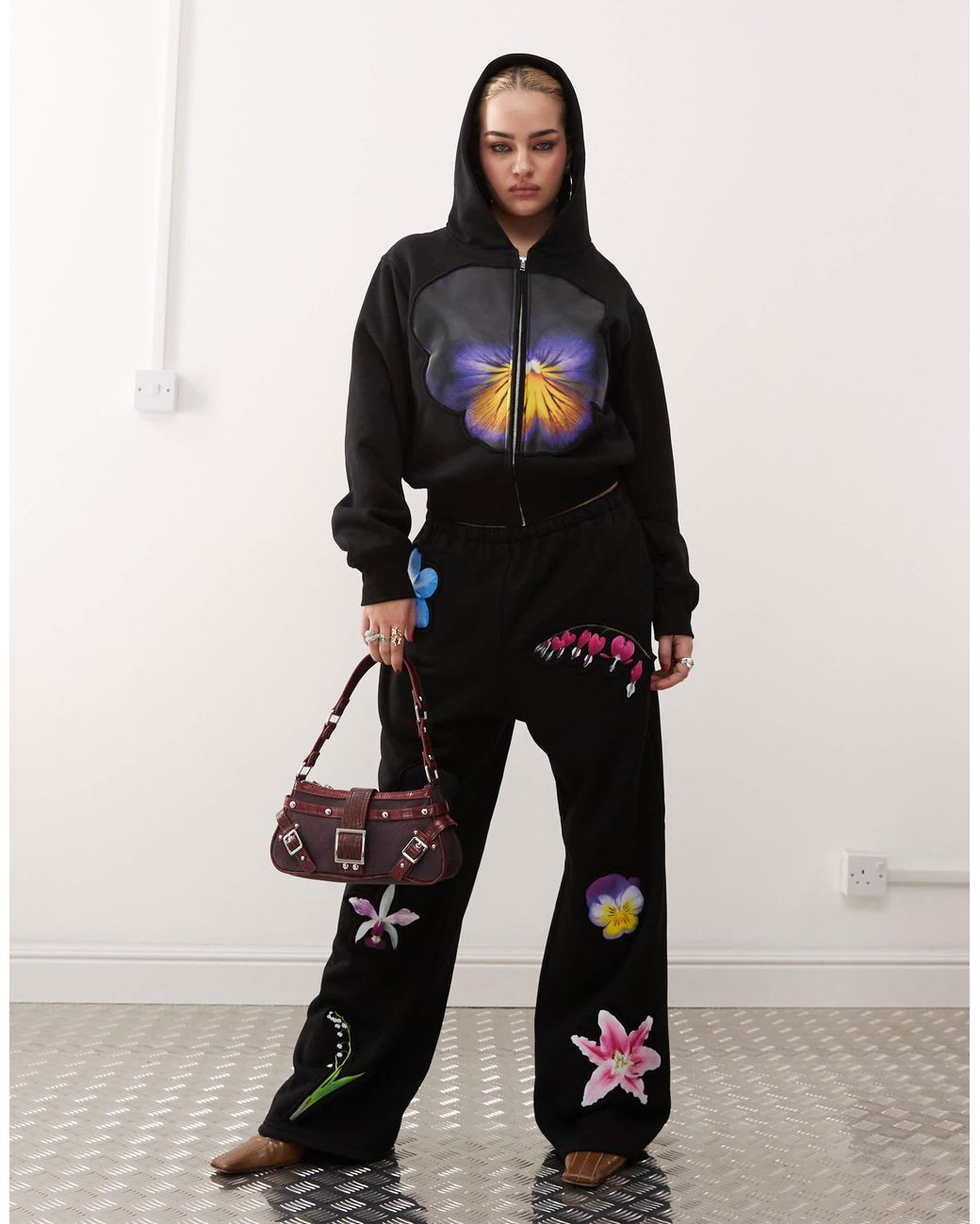 Tyler McGillivary Flower Bloom Print Wide Leg Pants in Black | Lyst