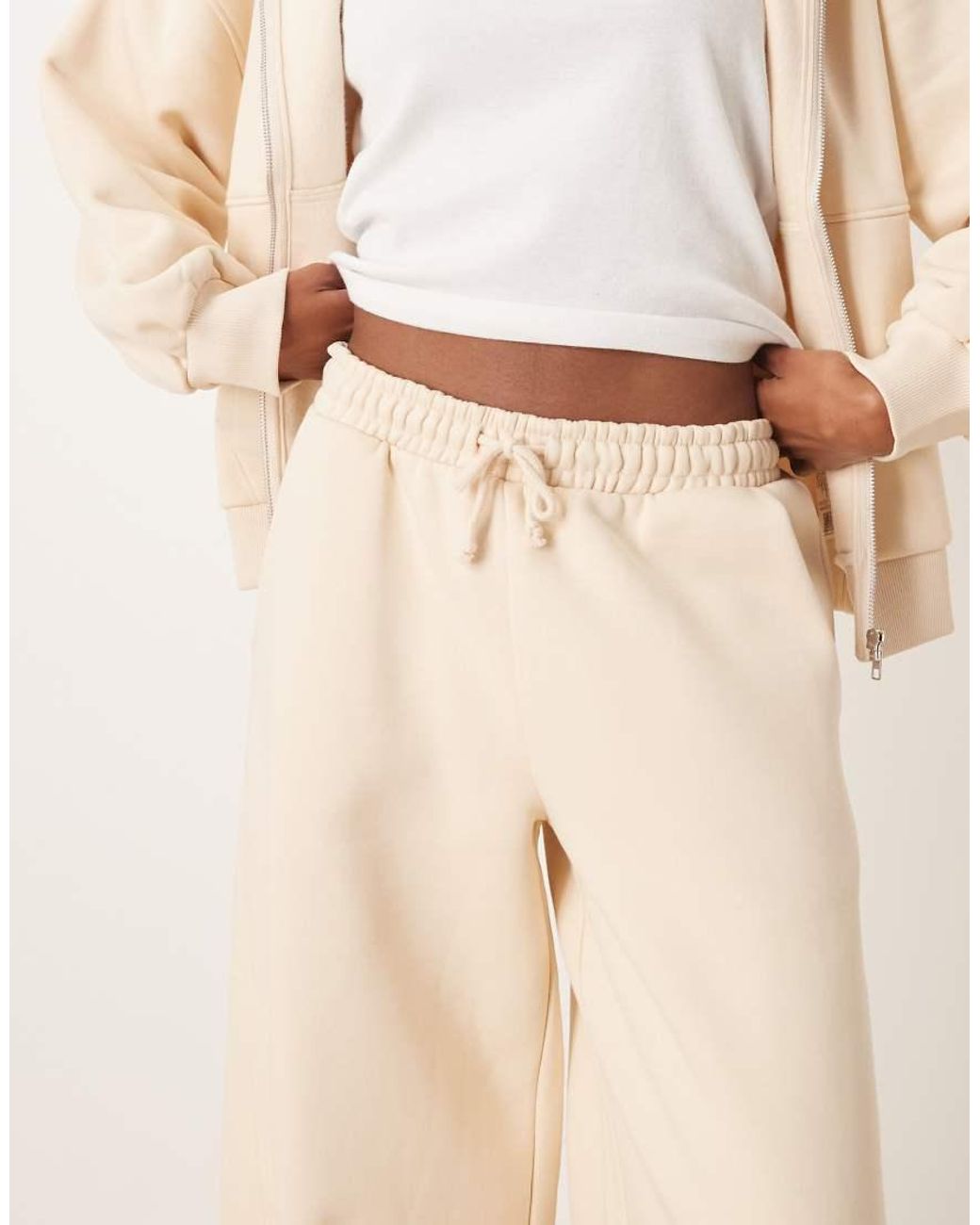 ASOS Premium 500gsm Seamed Wide Leg jogger in Natural | Lyst UK