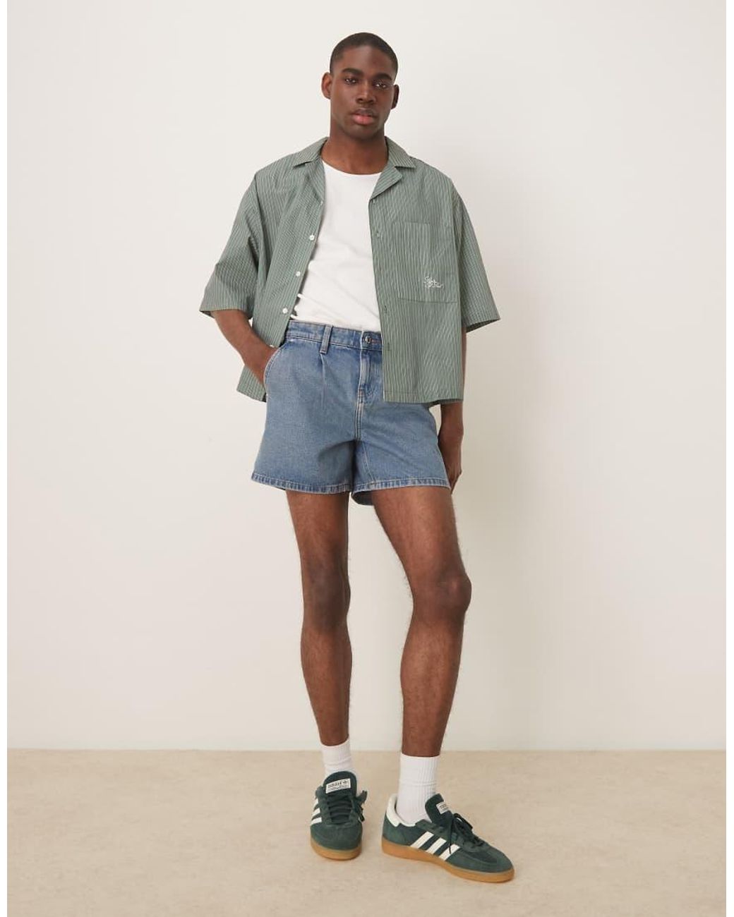 ASOS Short Length Slim Denim Shorts With Pleats in Blue for Men | Lyst UK