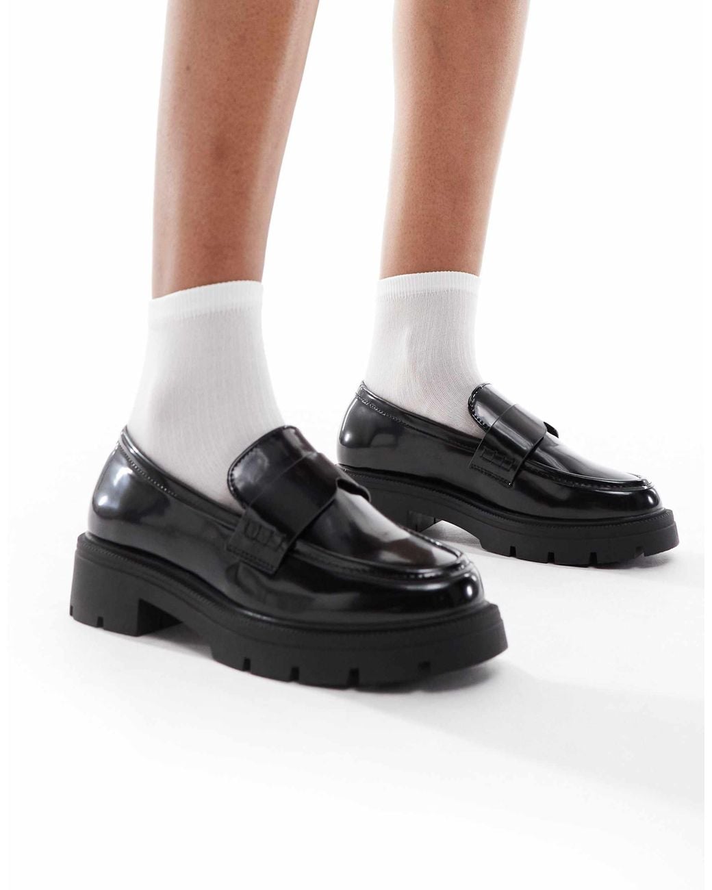 SEQWL Wide Fit Alfa Chunky Loafers in Black | Lyst