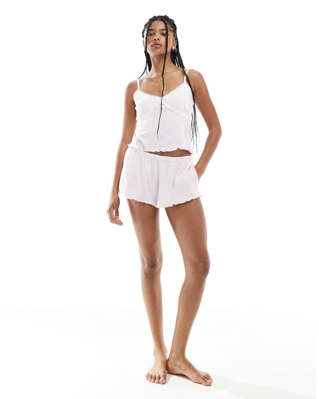 Hollister Lace Pointelle Cami And Low Rise Shorts Pyjama Set in White ...