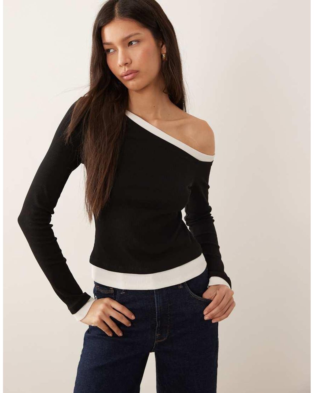 ASOS Monochrome Double Layer Asymmetric Top in Black | Lyst UK