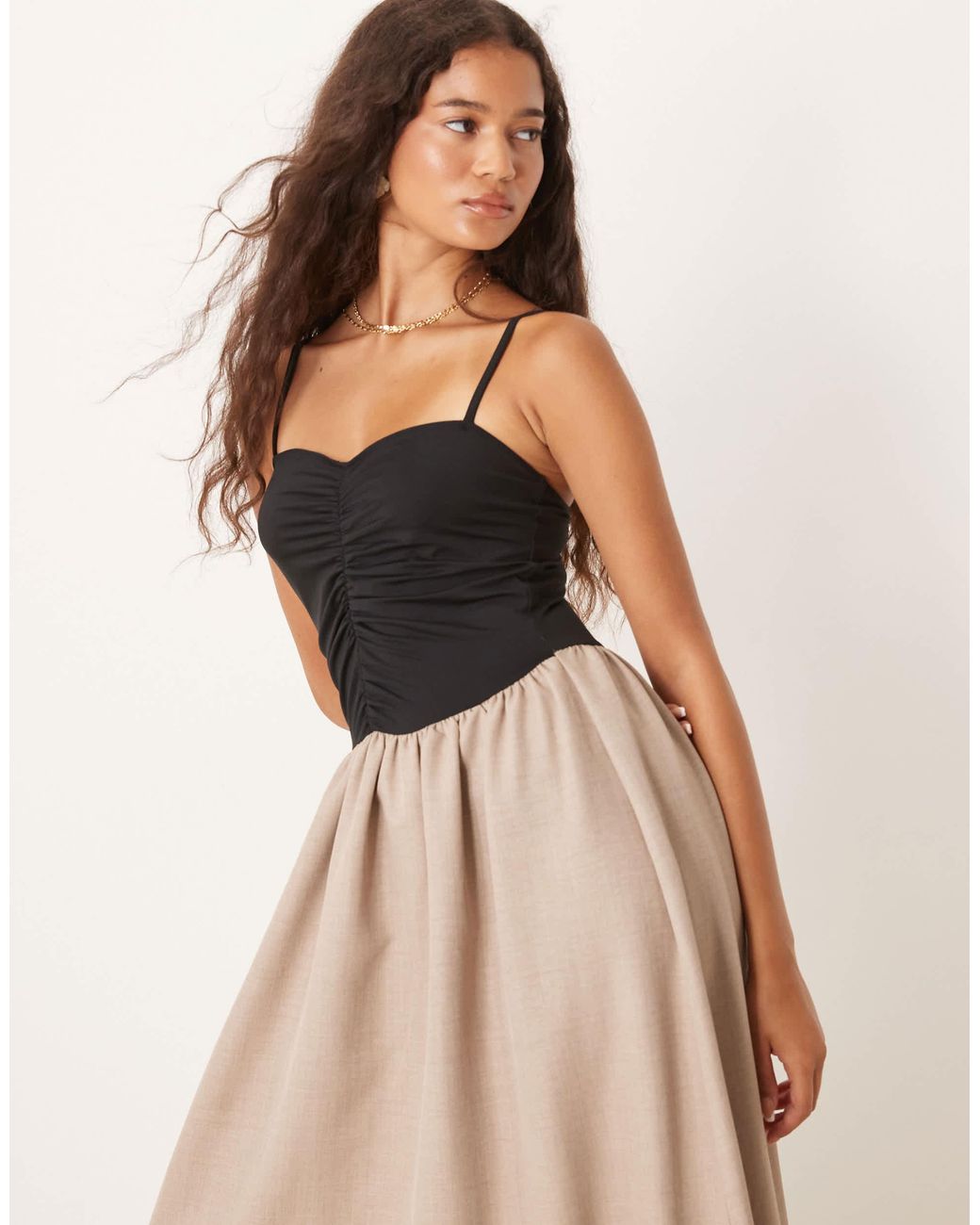 ASOS Ruched Bodice Maxi Dress in Natural | Lyst
