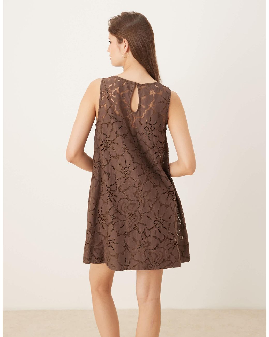ASOS Lace Shift Mini Dress in Natural | Lyst