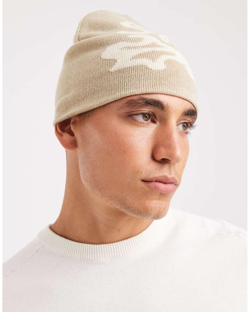 ASOS Knitted Graffiti Graphic Skull Beanie in Natural for Men | Lyst UK