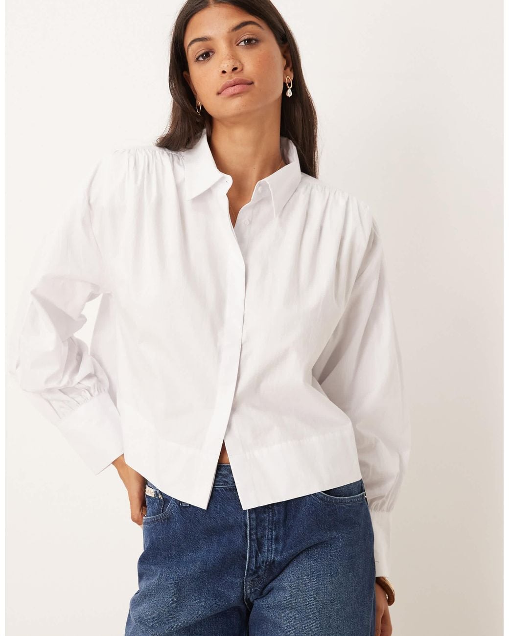 ASOS Gathered Shirt With Shoulder Pads in White | Lyst