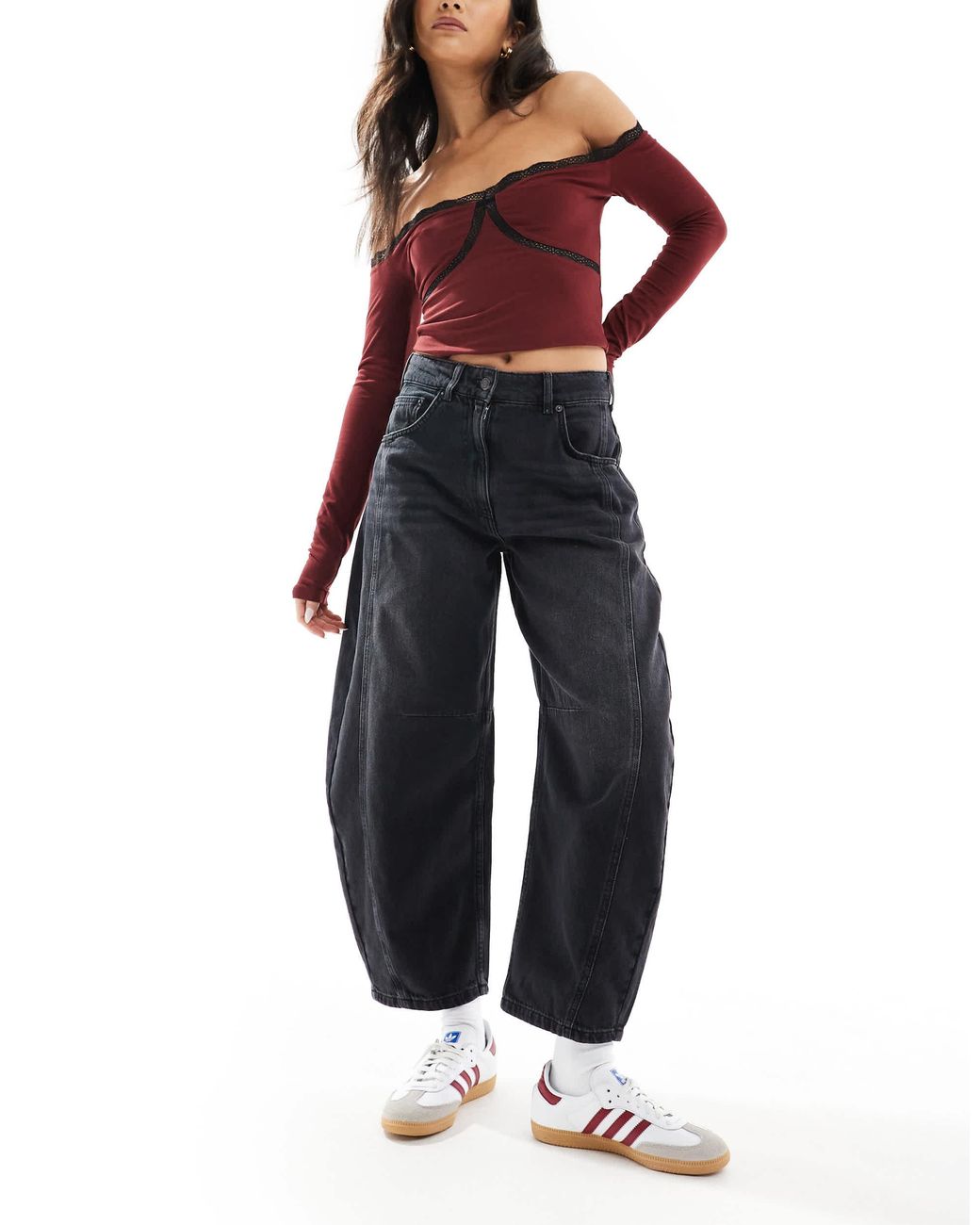 ASOS Oversized Crop Barrel Jean With Panels in Blue | Lyst