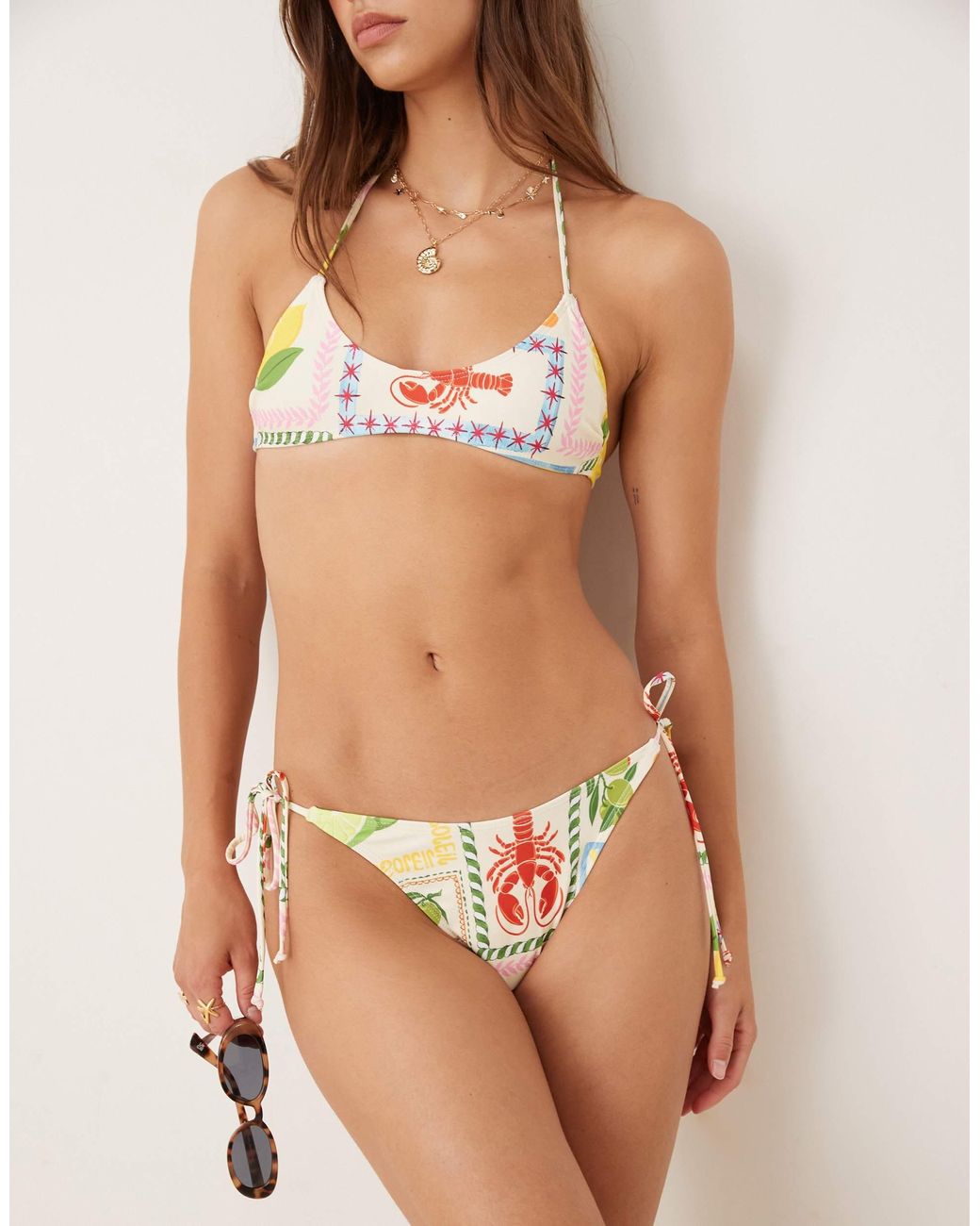 ASOS Olive Red Contrast Rio Tie Side Bikini Bottom in Brown | Lyst