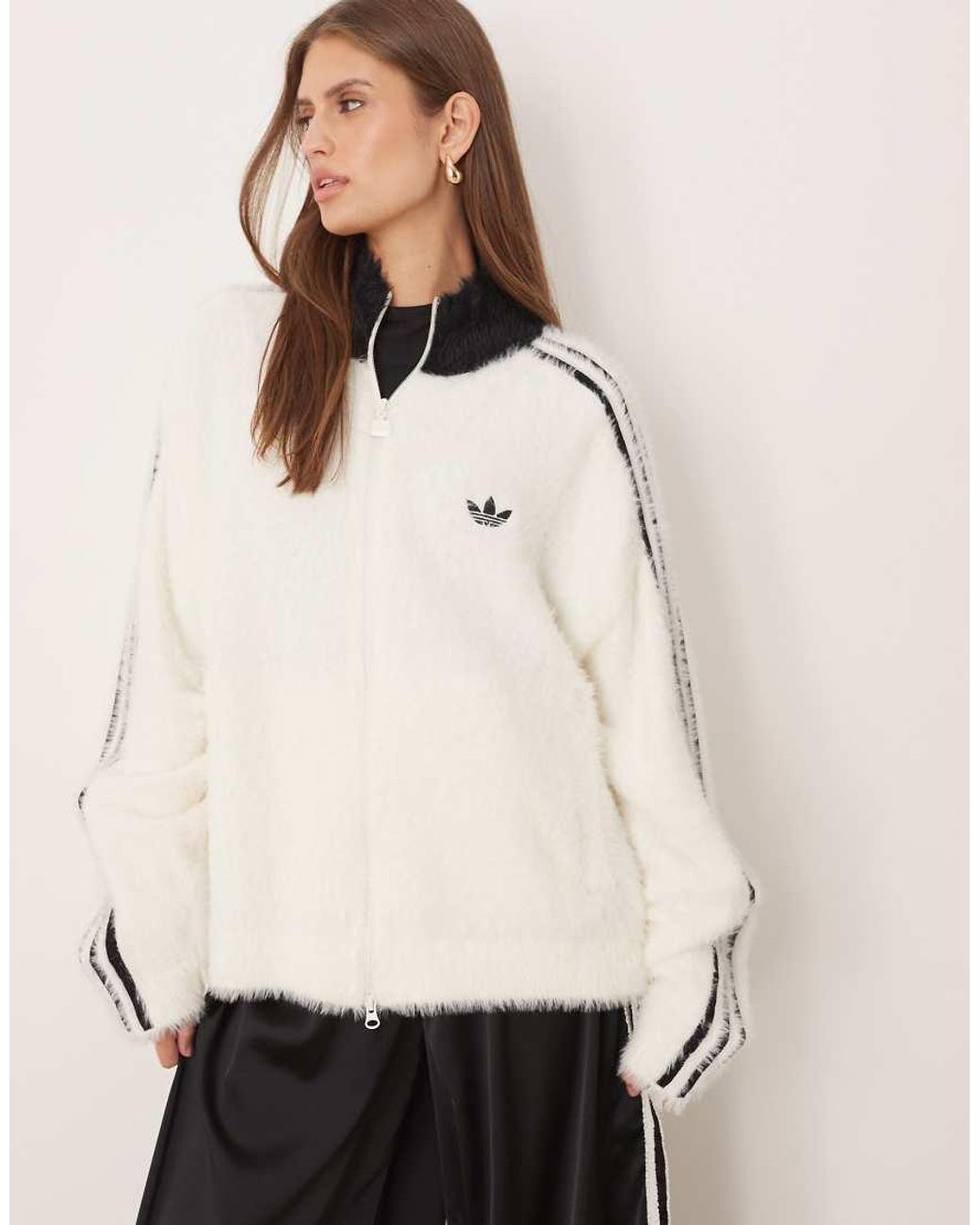 adidas Originals Classic Fuzzy Track Top in Natural for Men | Lyst UK