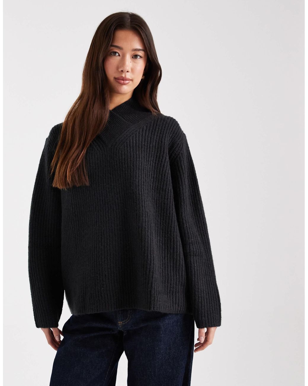 ASOS High V Cross Over Jumper in Black | Lyst