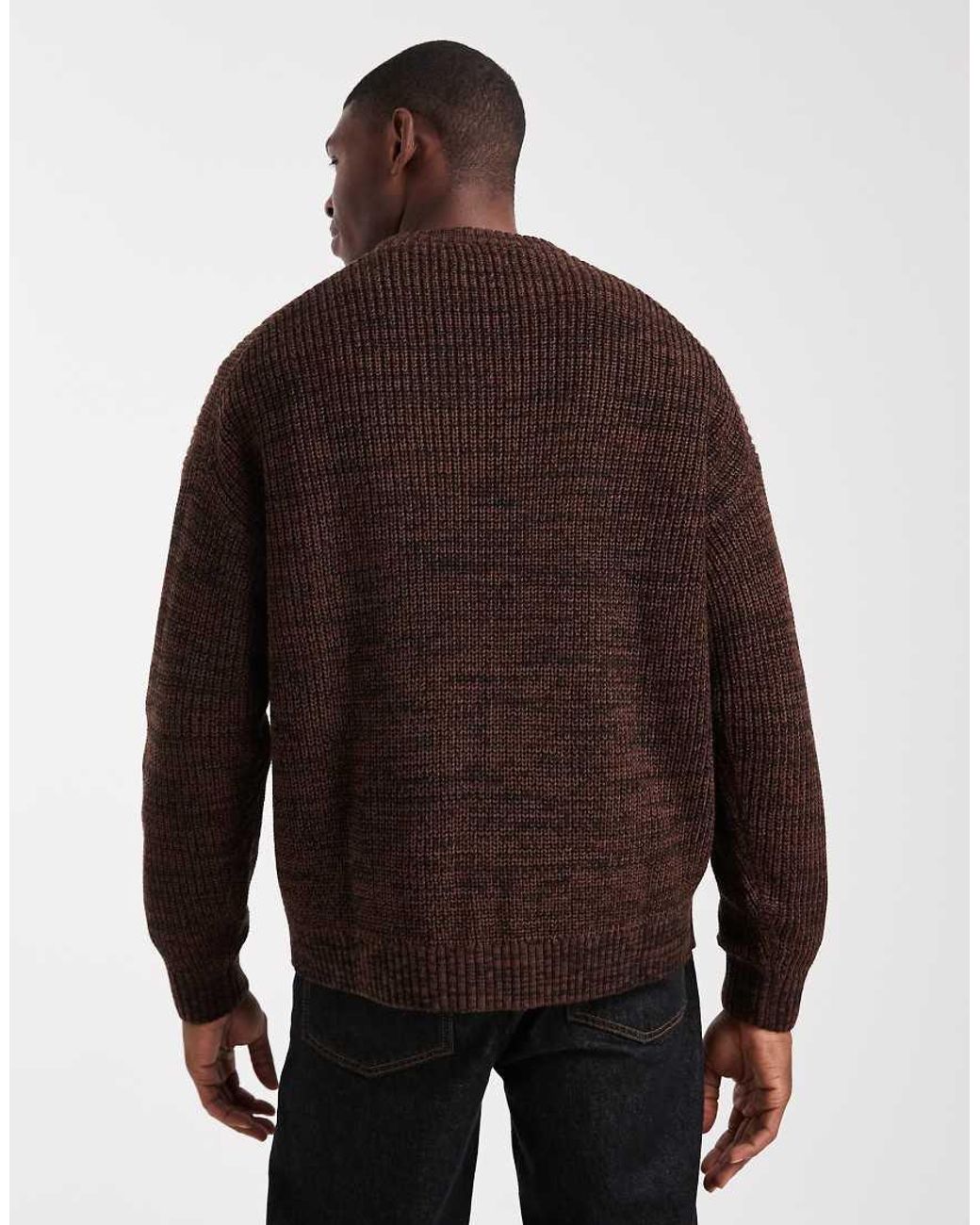 ASOS Oversized Textured Crew Neck Knitted Jumper in Brown for Men | Lyst UK