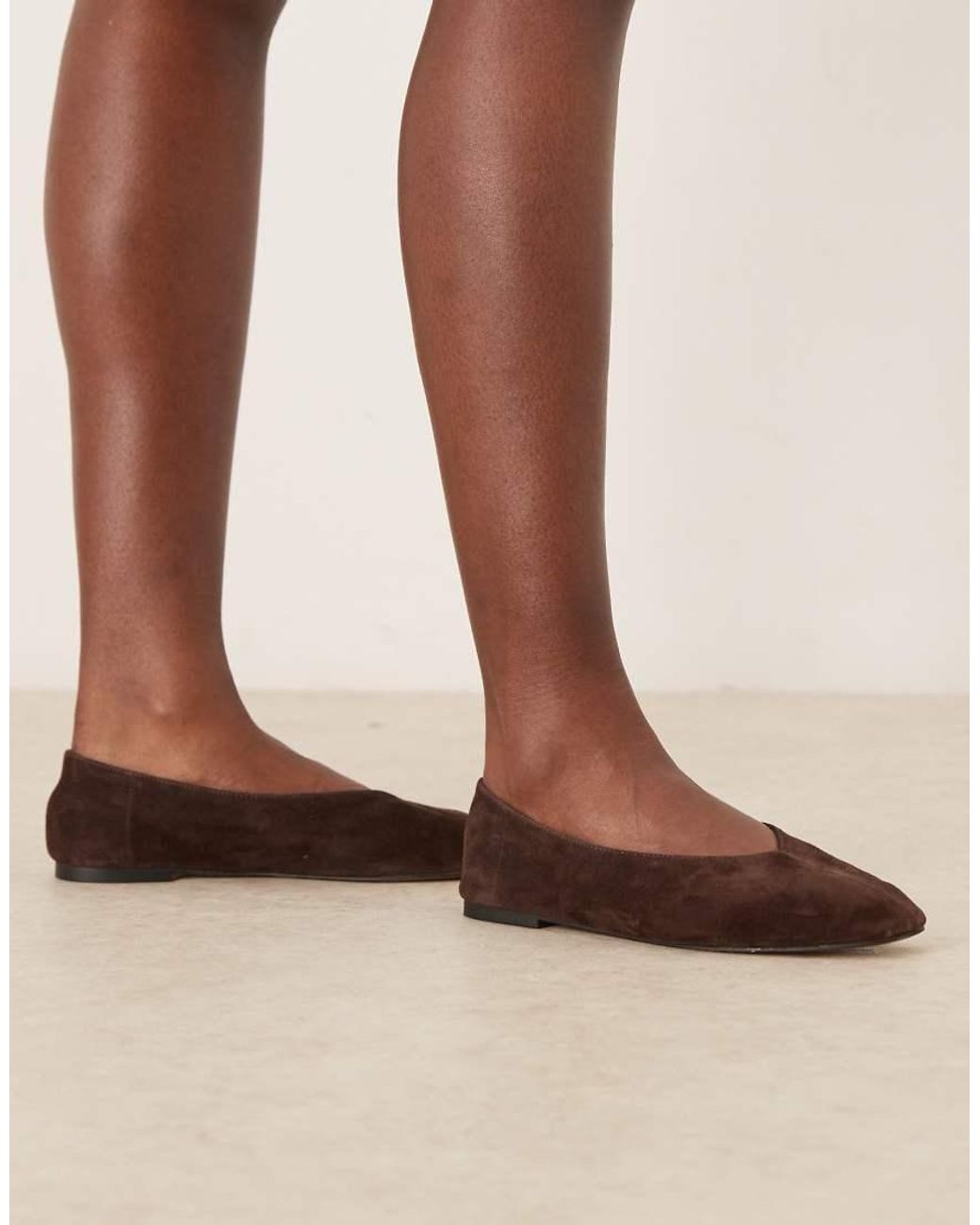 ASOS Lawn Premium Suede Ballets in Brown | Lyst UK