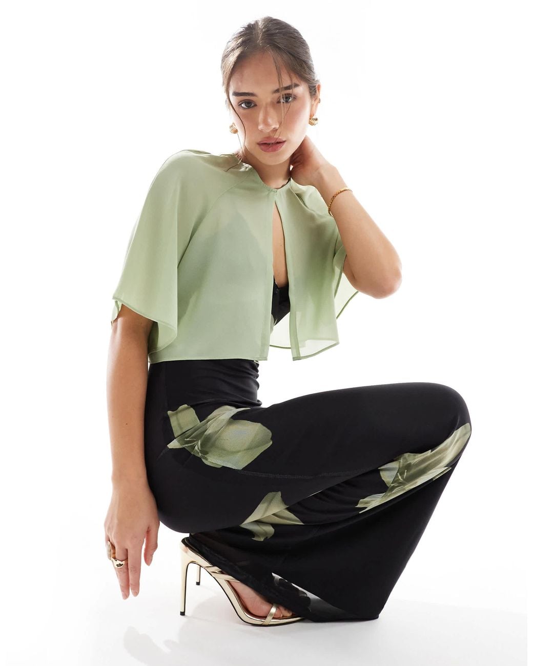 TFNC London Bridesmaids Chiffon Mini Cape in Green | Lyst