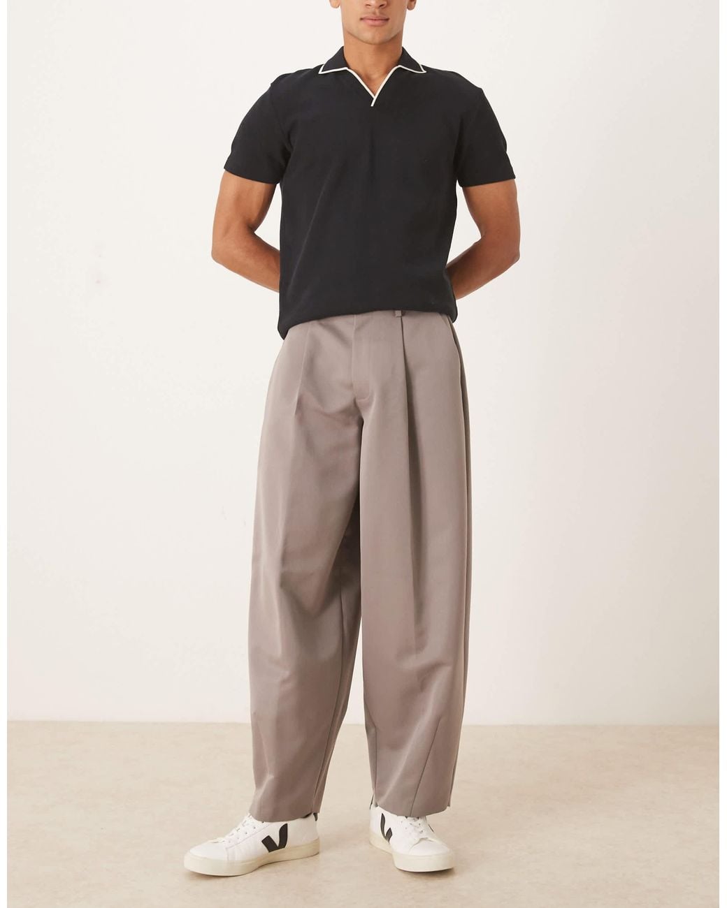 ASOS Pleated Wide Barrel Leg Dress Pants in Brown for Men | Lyst