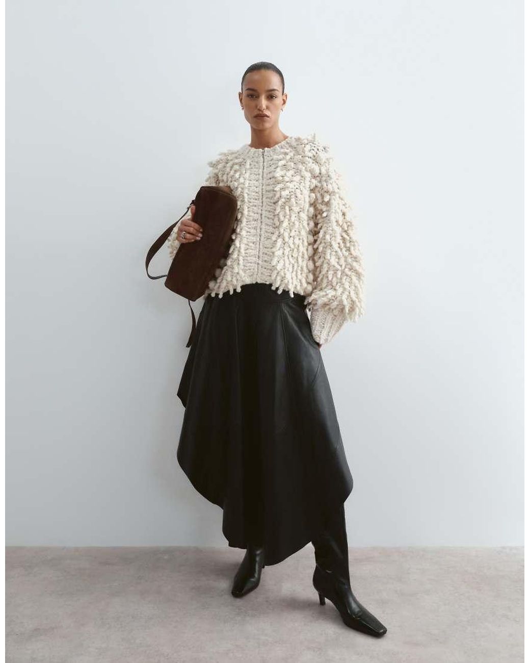 ARRANGE Wool Heavy Knit Loopy Jacket in Natural | Lyst UK