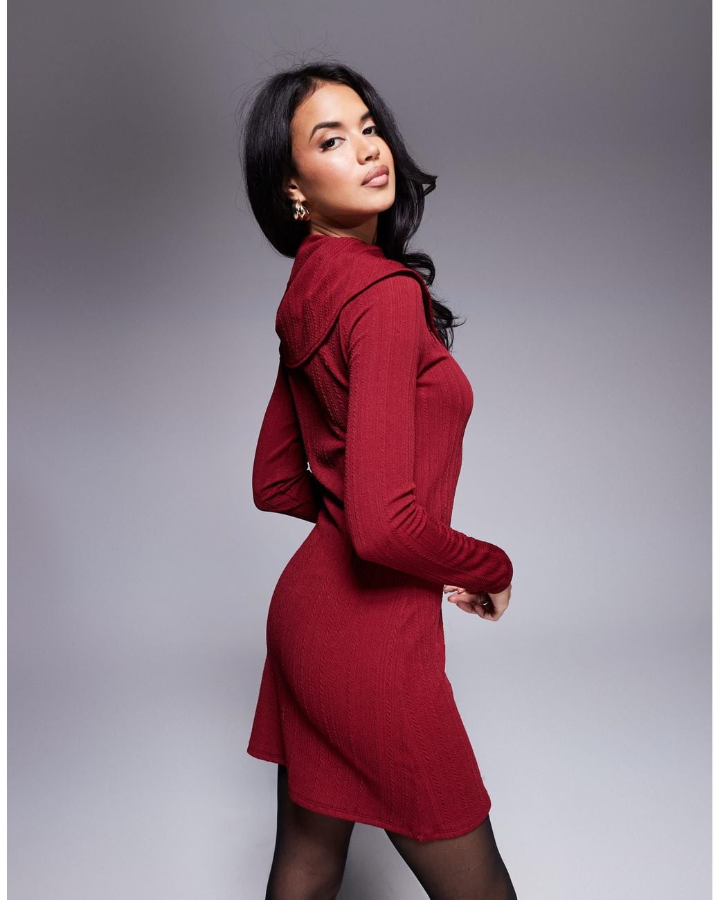 ASOS Cable Cross Over Neck Mini Dress in Red | Lyst