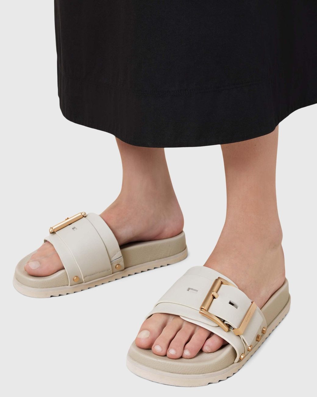AllSaints Ellie Studded Leather Sliders in Black | Lyst