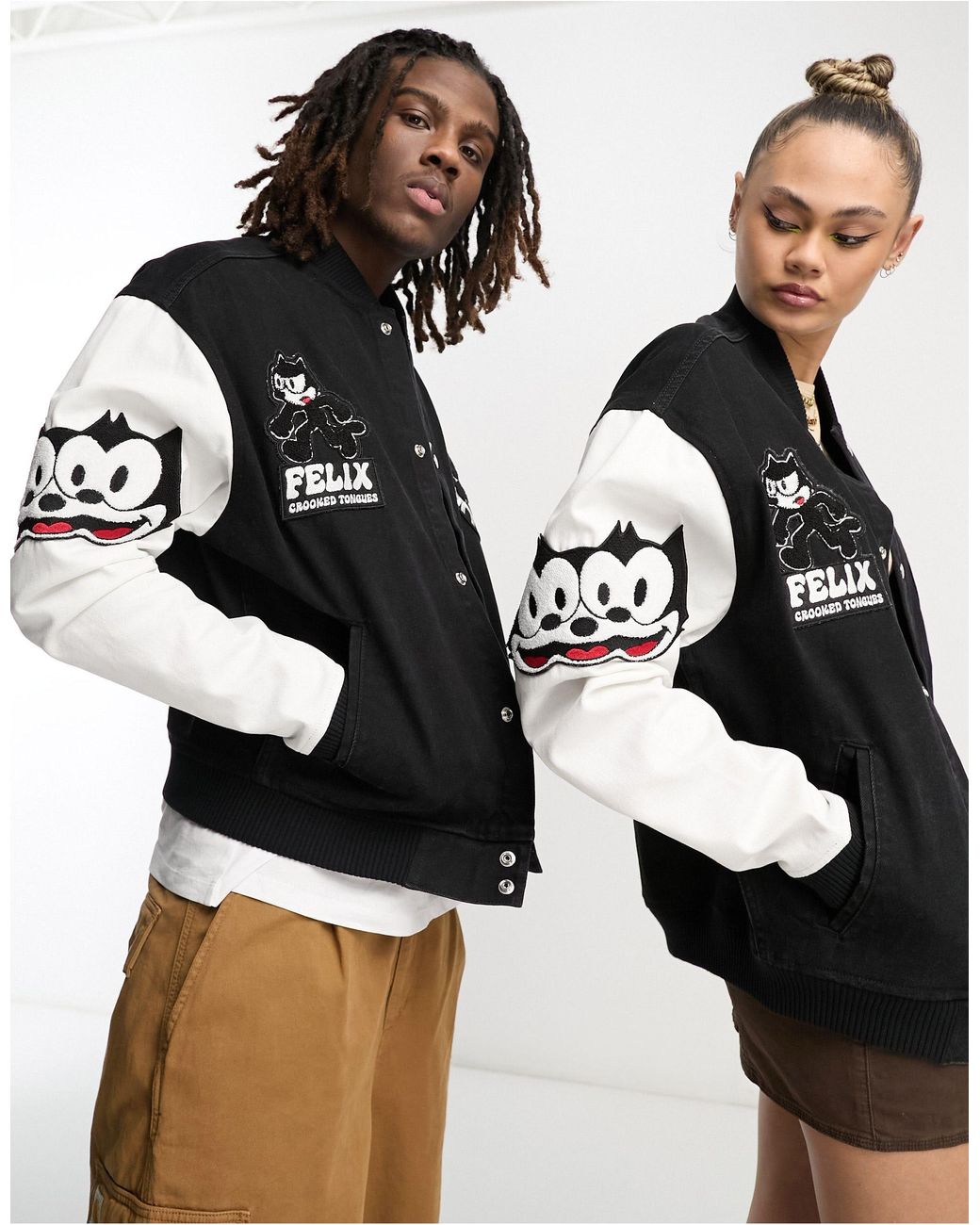 ASOS Crooked Tongues X Felix The Cat Unisex Varsity Jacket in Black | Lyst