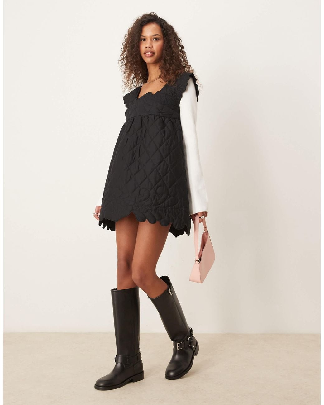 ASOS Quilted Smock Mini Dress in Natural | Lyst