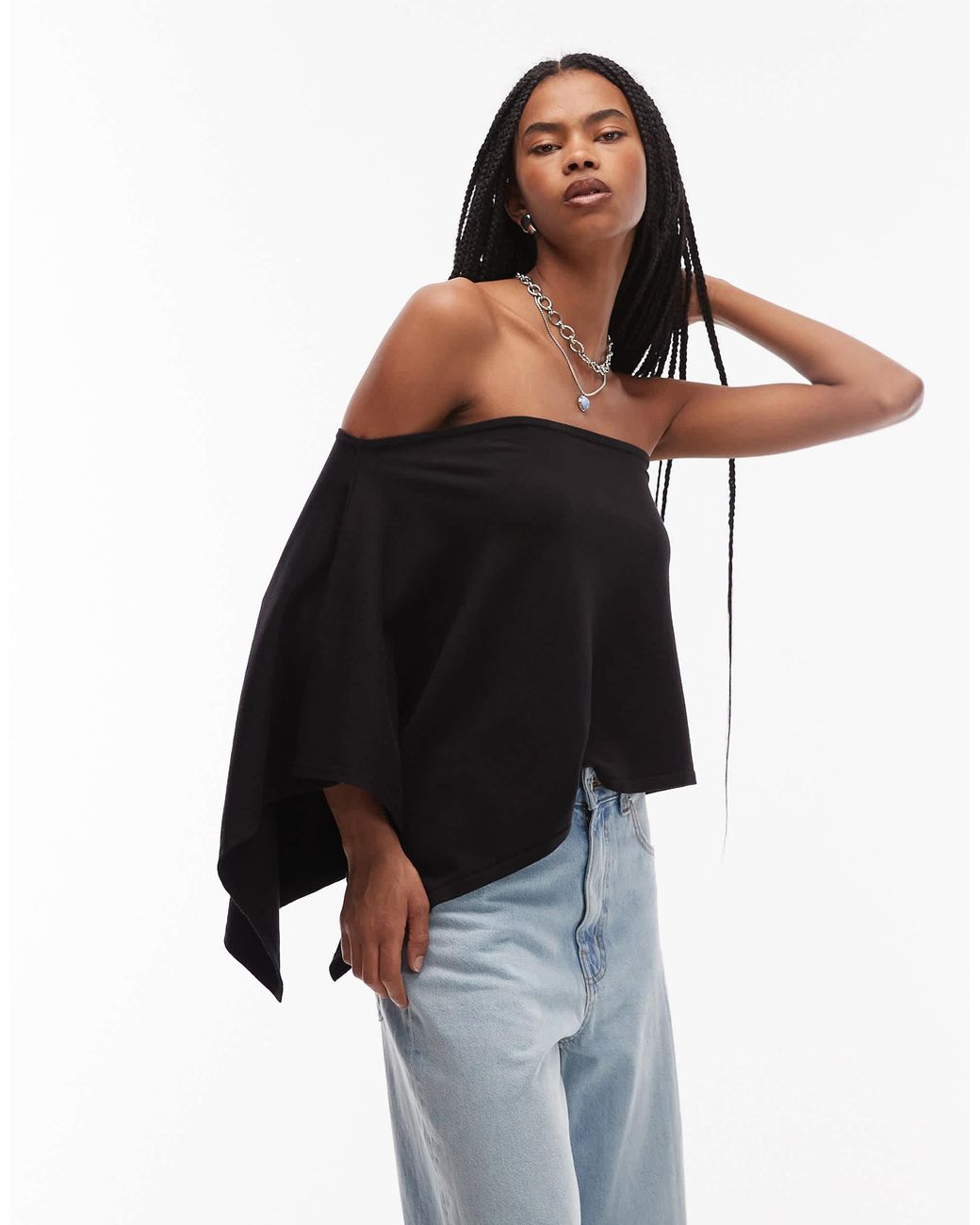 ASOS Knitted One Shoulder Cape in Black | Lyst