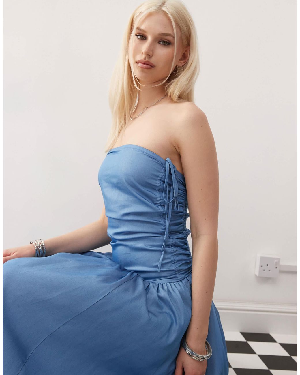 Amy Lynn Alexa Tie Shoulder Puffball Midi Dress in Blue | Lyst