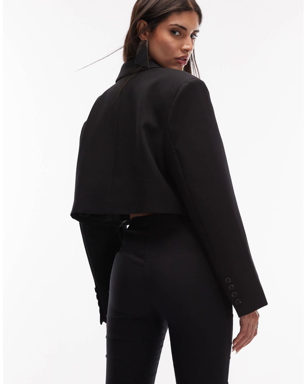 ASOS Double Breasted Crop Boxy Blazer With Shoulder Pads in Black | Lyst