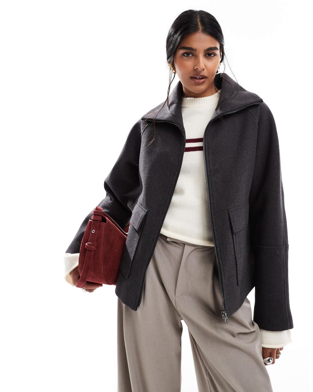ASOS Formal Pocket Detail Harrington Coat in Gray | Lyst