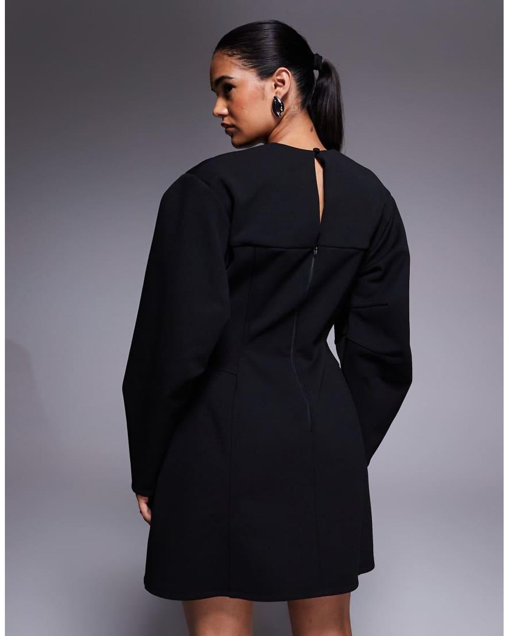 ASOS Structured Dome Sleeves Plunge Mini Dress With Cup Seam Detailing ...
