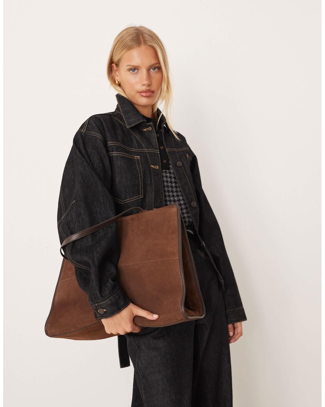 Mango Suede Structured Tote Bag in Brown | Lyst