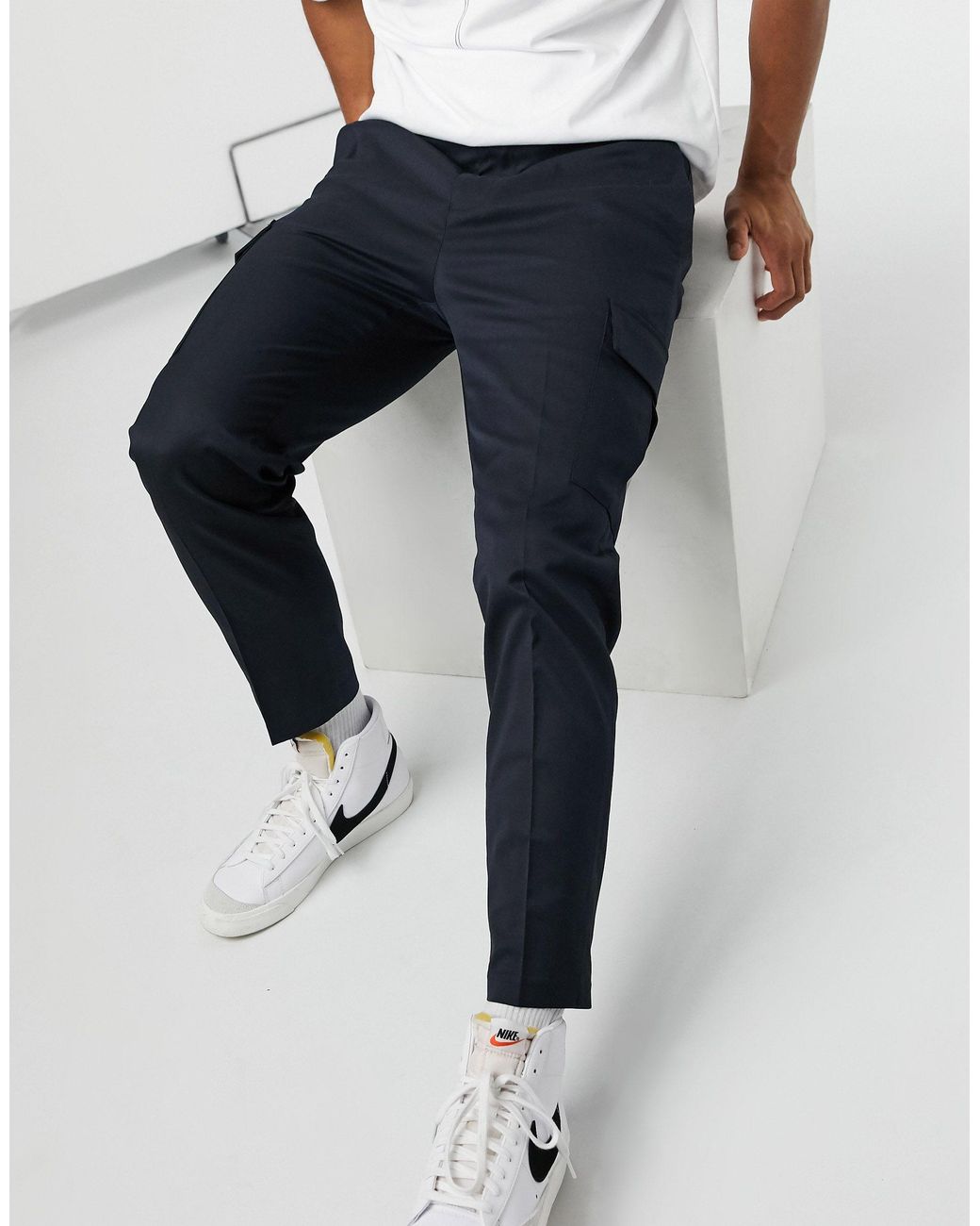 River Island Smart Cargo Trousers in Blue for Men | Lyst