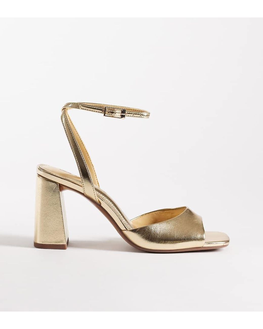 ASOS Wide Fit Honour Barely There Block Mid Heel Sandals in Metallic ...
