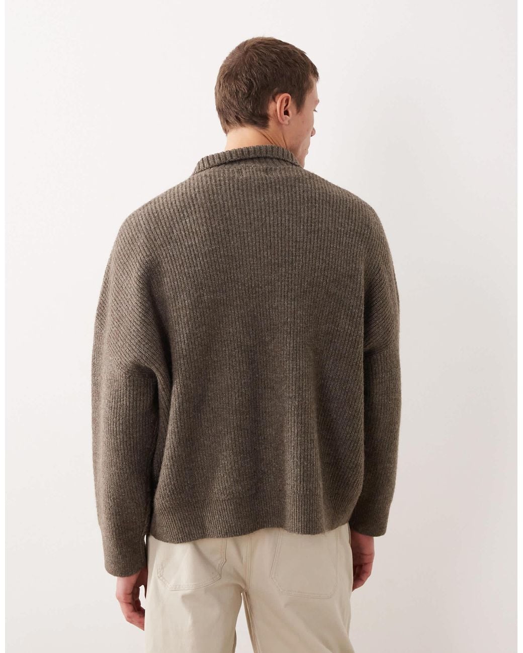 ASOS Super Oversized Boxy Fit Knitted Rib Funnel Neck Jumper in Brown ...