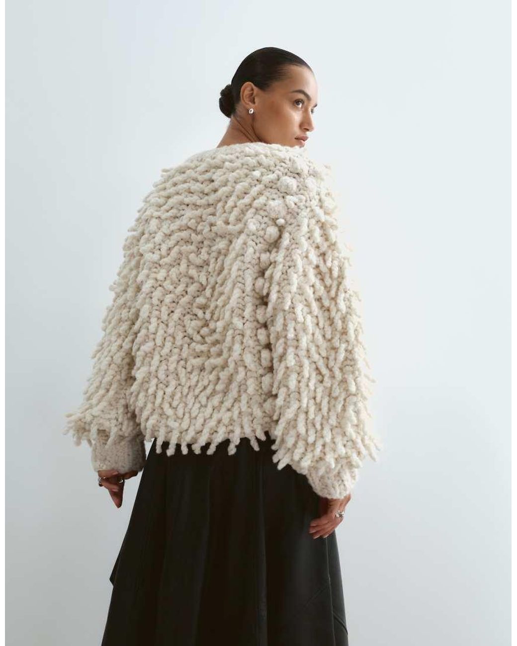 ARRANGE Wool Heavy Knit Loopy Jacket in Natural | Lyst UK