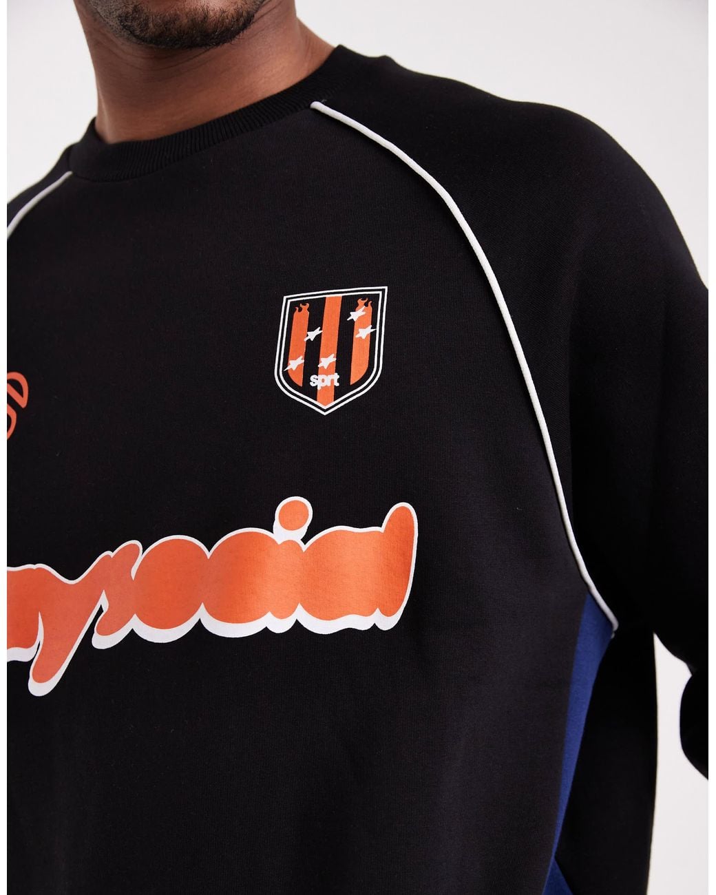 ASOS Oversized Sports Crew With Piping in Black for Men | Lyst
