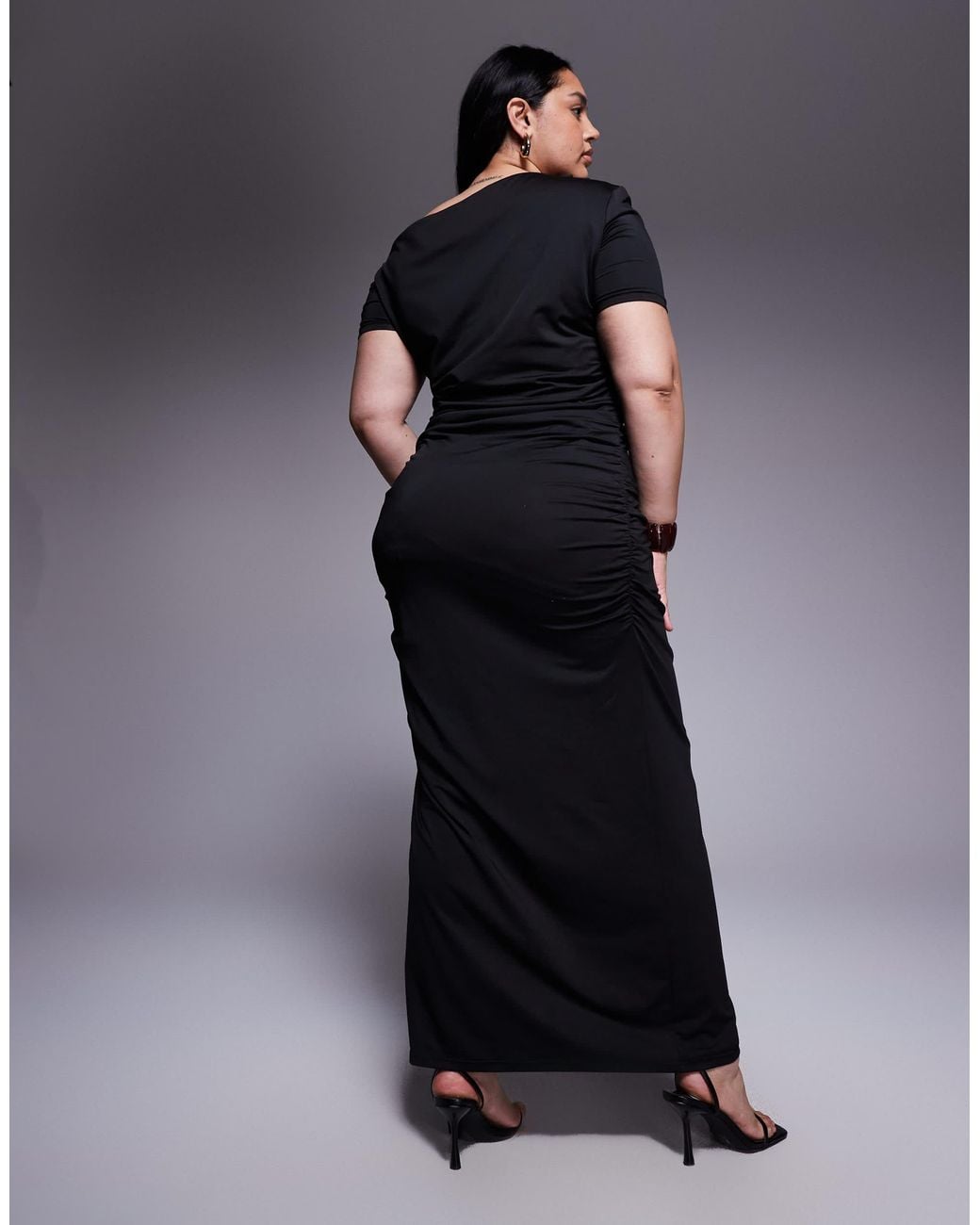 Renee Studio Double Sculpted Slinky Asymmetric Shoulder Ruched Drape ...