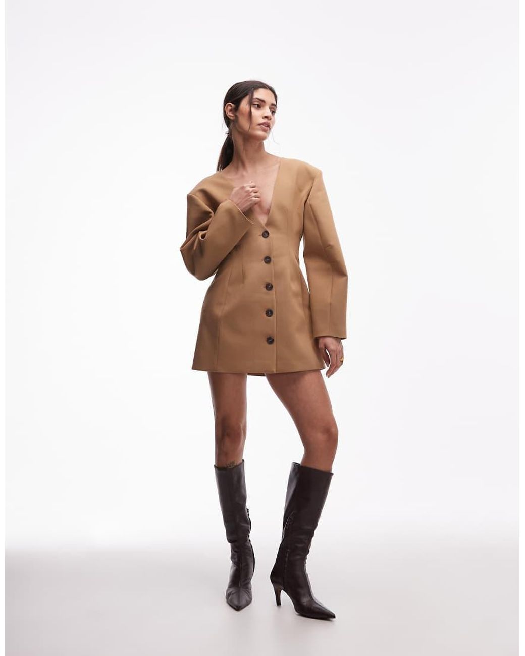 ASOS Moulded Hip Tailored Mini Dress in Brown | Lyst UK