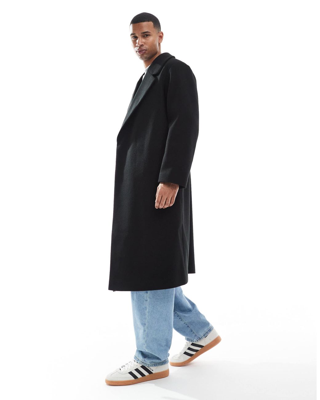 ASOS Wool Look Longline Coat in Blue for Men | Lyst