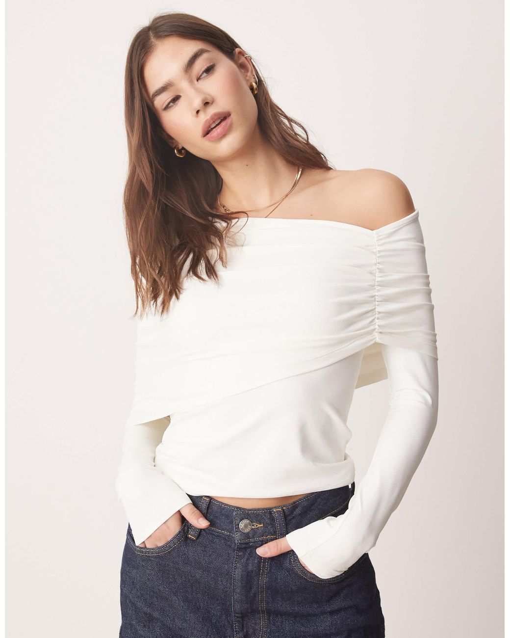 ASOS Extreme Off Shoulder Bardot in White | Lyst