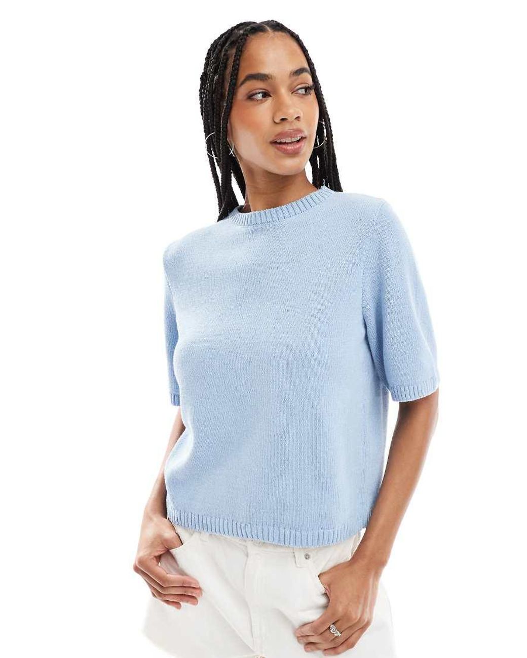 ASOS Knit Half Sleeve Top in Blue | Lyst UK