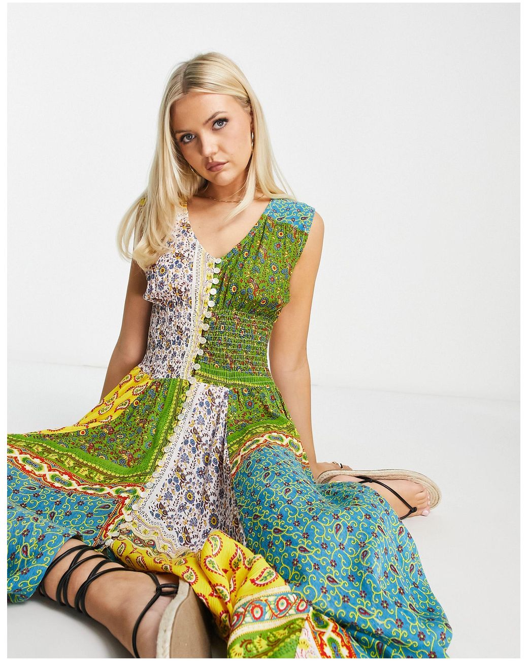 Raga Mixed Feelings Mixed Print Maxi Dress in Green | Lyst