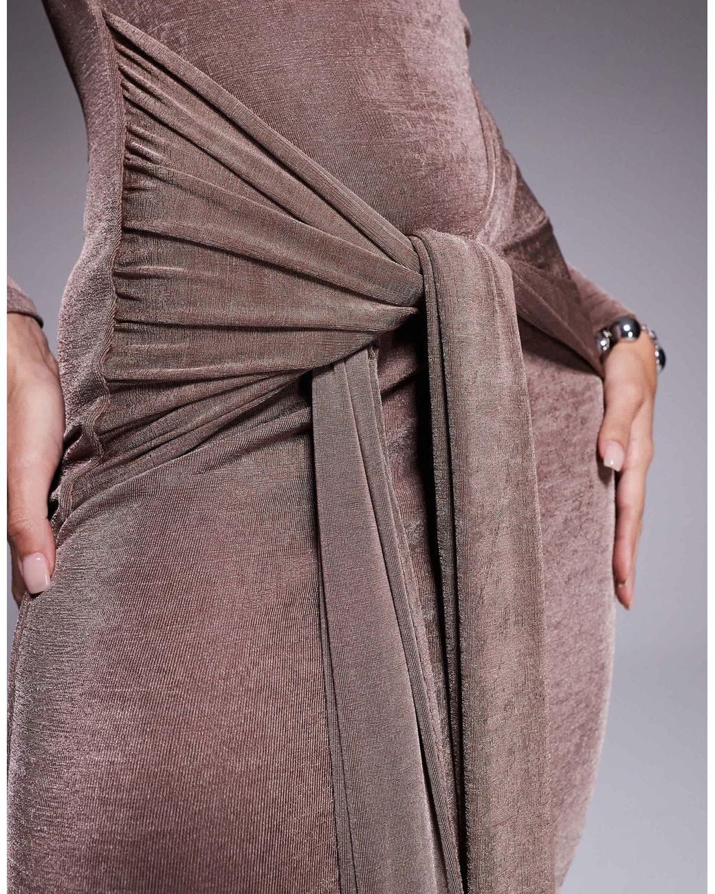 Aria Cove Slinky High Neck Knot Drape Front Maxi Dress in Purple | Lyst