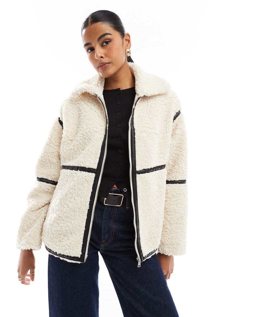ONLY Teddy Jacket With Contrast Trim in White | Lyst