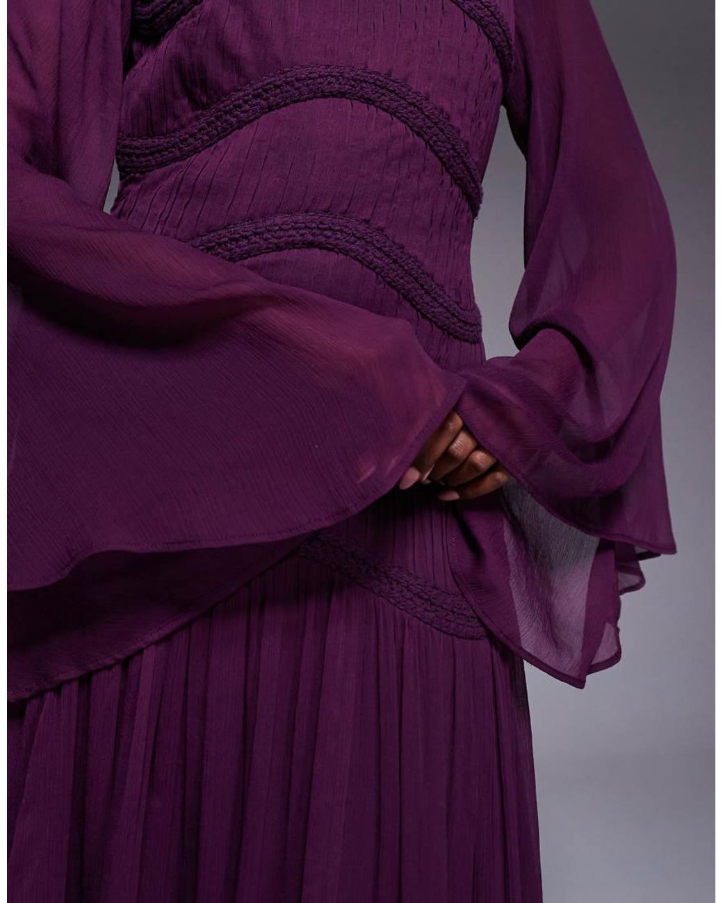 ASOS Panelled Bodice Long Sleeve Maxi Dress With Lace Trims in Purple ...