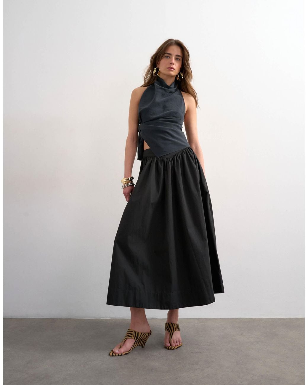 TOPSHOP Drop Waist Saloon Maxi Skirt in Black | Lyst