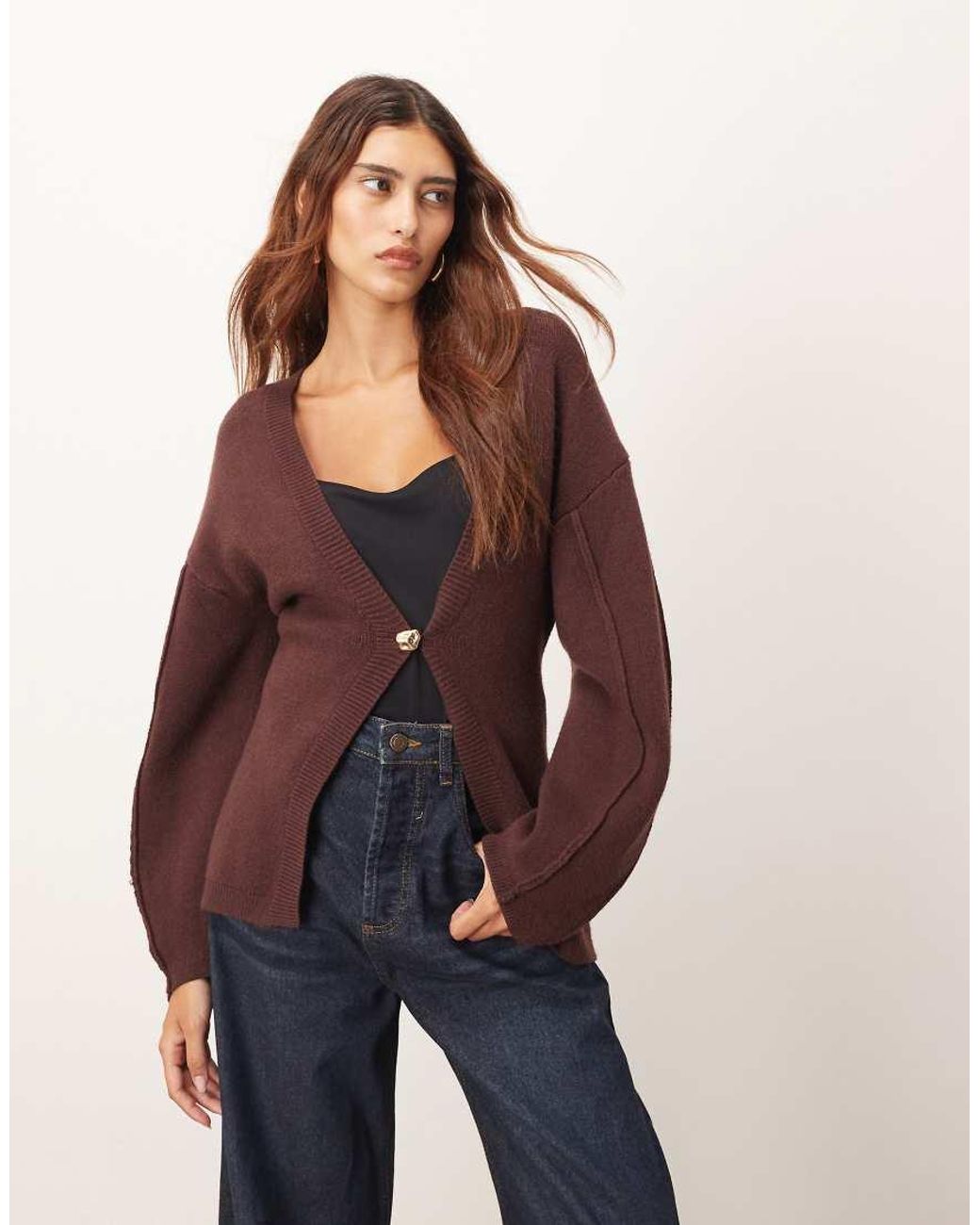 ARRANGE Sculpted Waist Cardigan With Ovoid Sleeve in Blue | Lyst UK