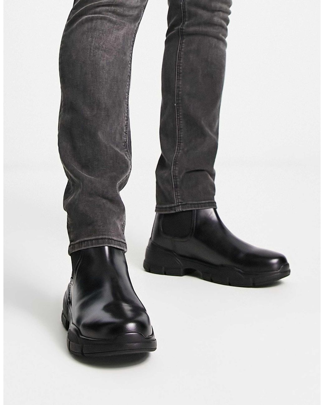 Red Tape Cleated Sole Chelsea Rain Boots in Black for Men | Lyst UK