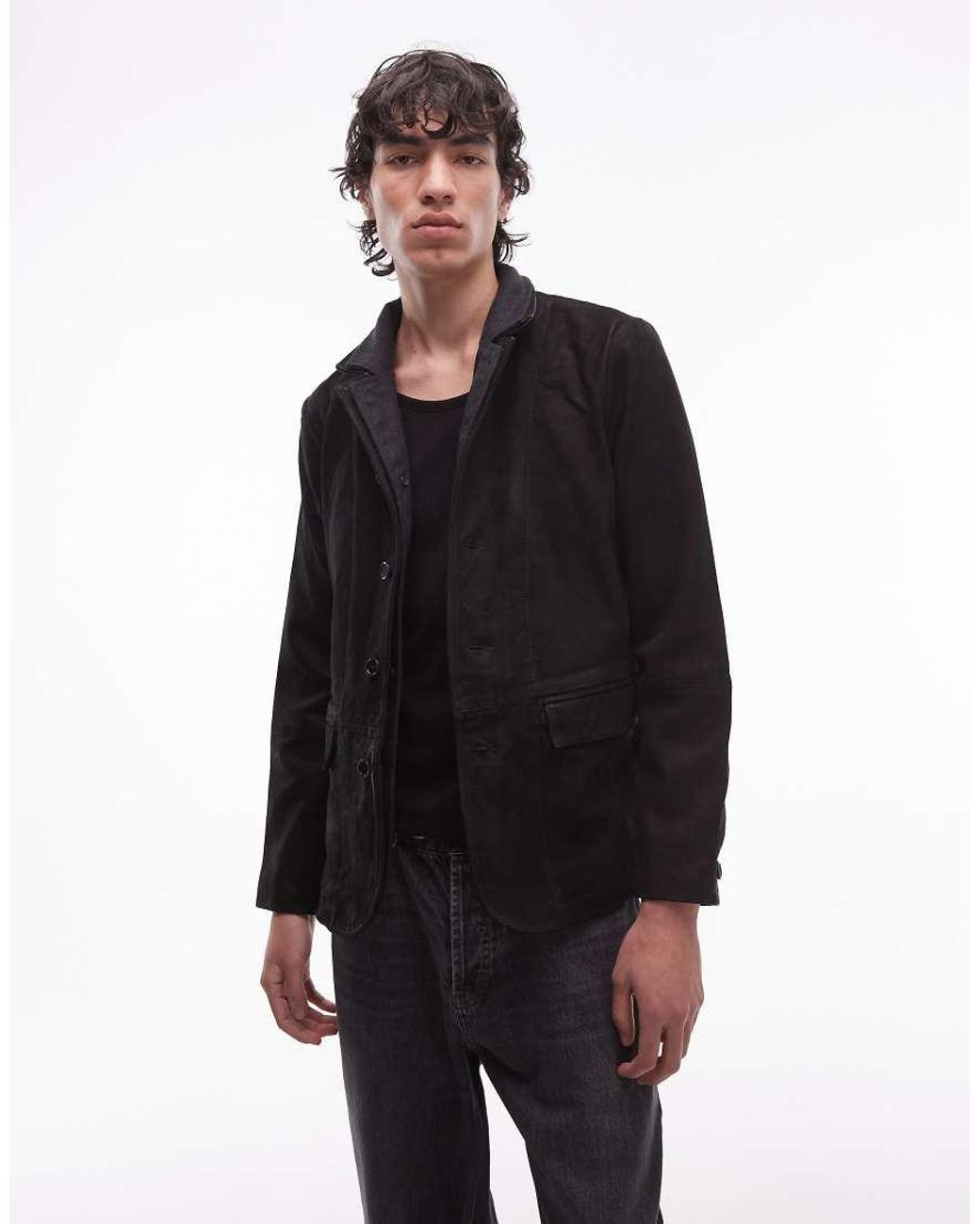 AllSaints Survey Blazer Leather Jacket in Black for Men | Lyst UK