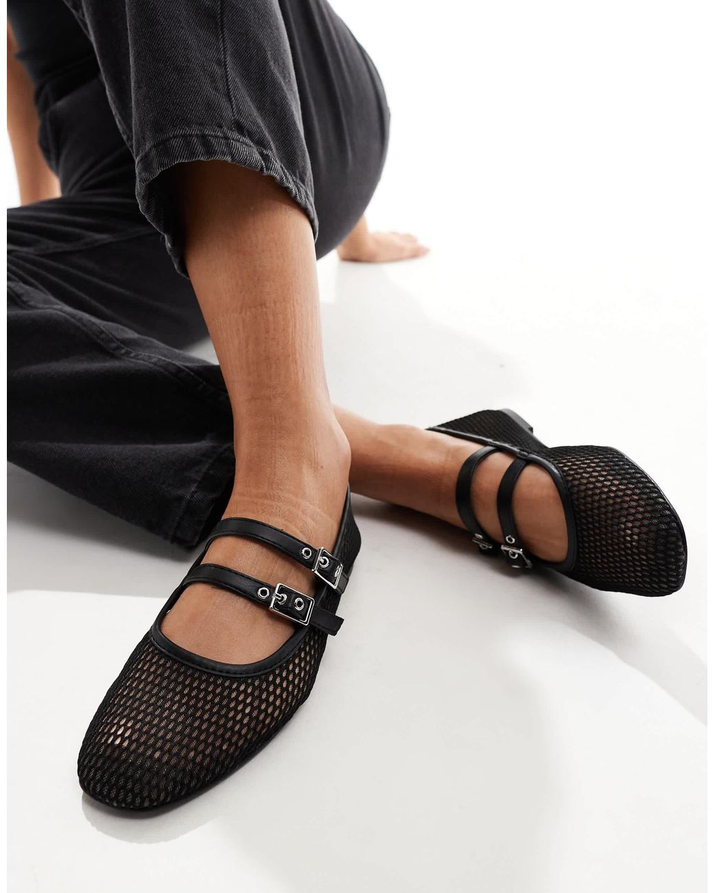 Bershka Mesh Ballet Pumps in Black | Lyst