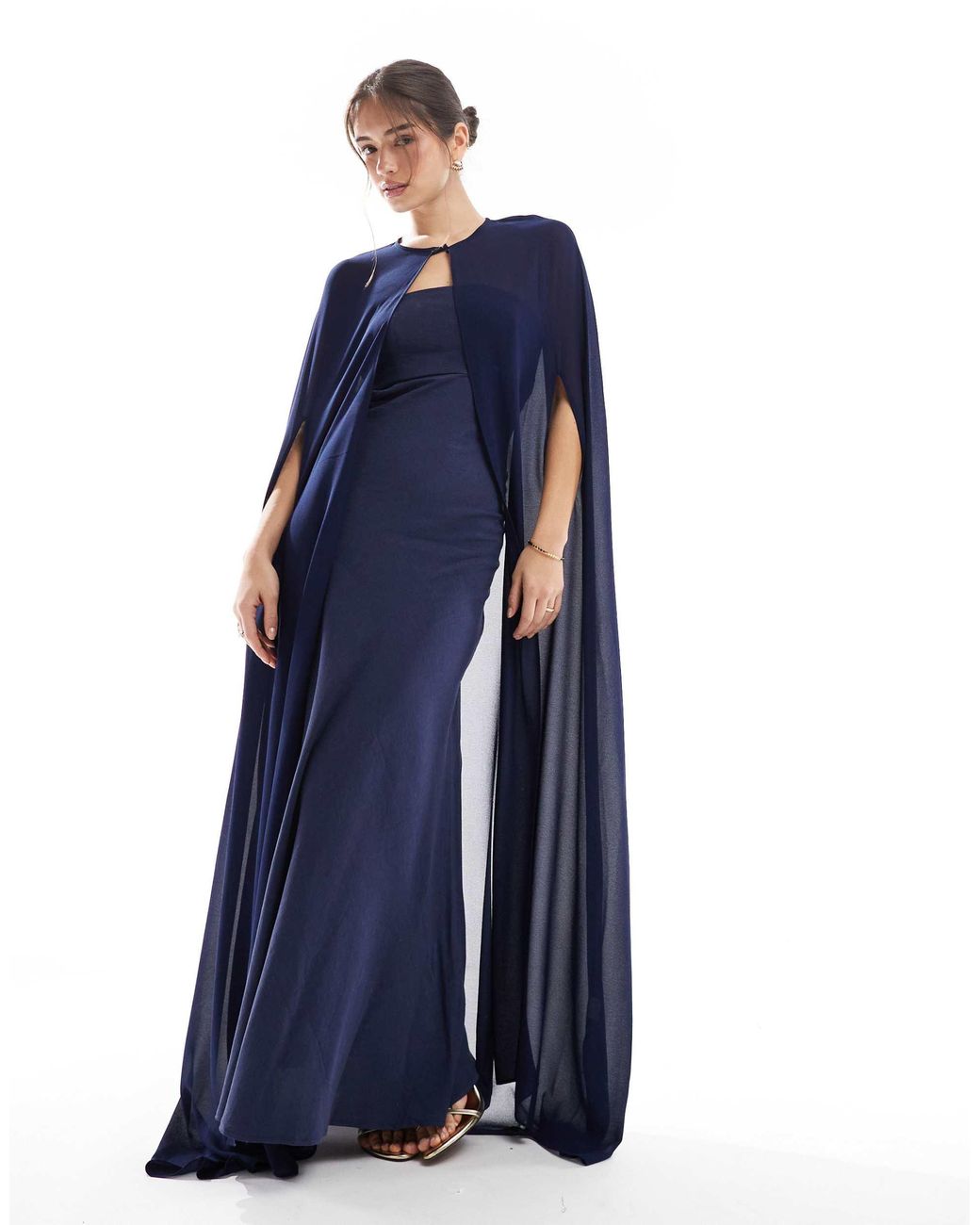 TFNC London Bridesmaids Chiffon Maxi Cape in Blue | Lyst